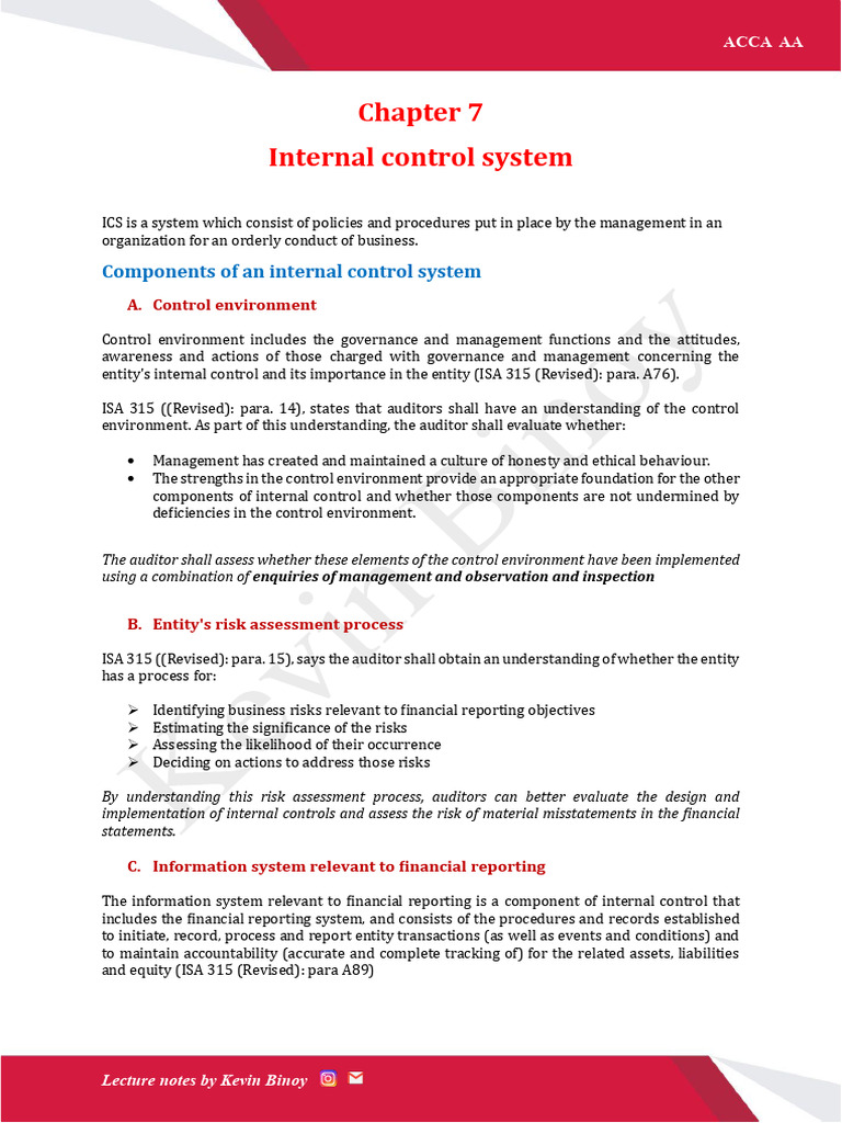 Chapter 7 - Internal controls | PDF | Internal Control | Audit