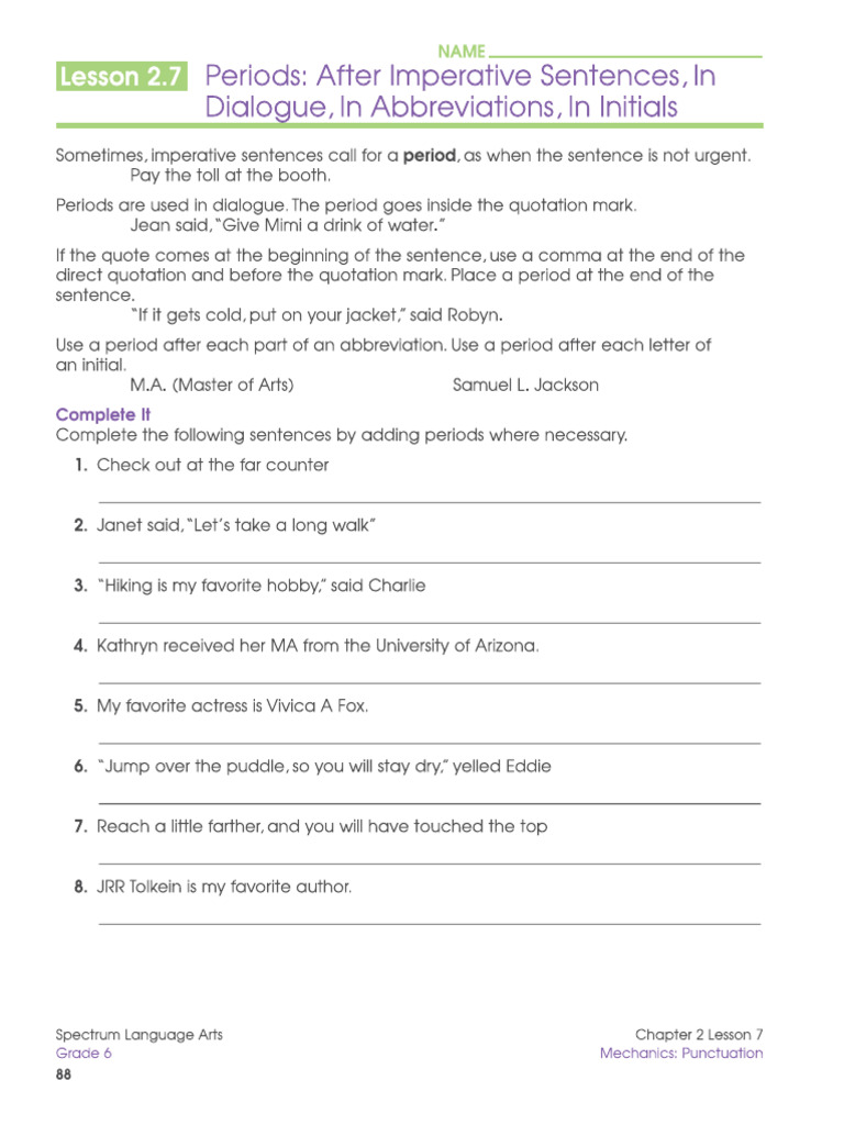 Grade 6 end punctuation and commas | PDF
