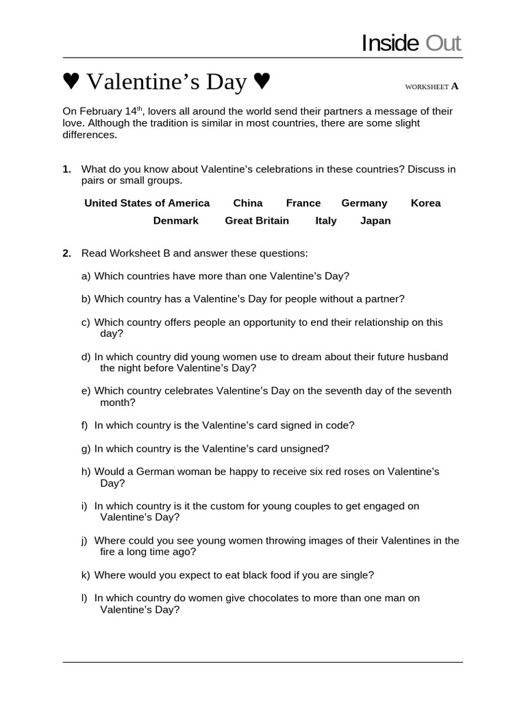 Valentine's Day With Questions | PDF | Valentine's Day