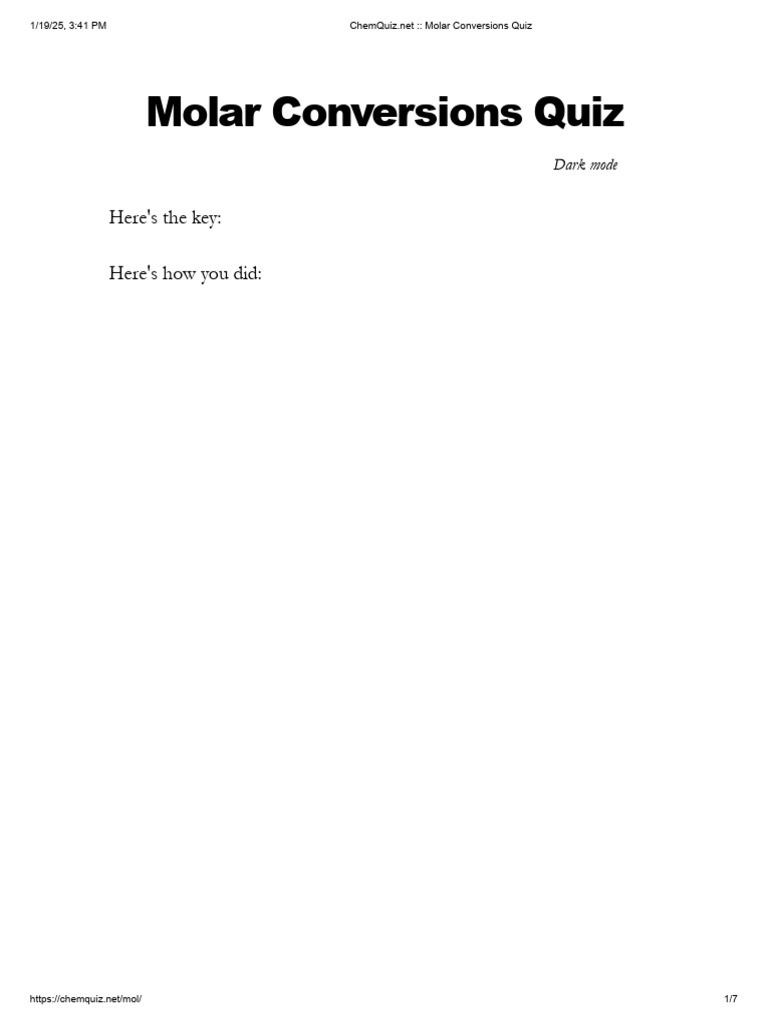 ChemQuiz.net __ Molar Conversions Quiz | PDF | Mole (Unit) | Materials