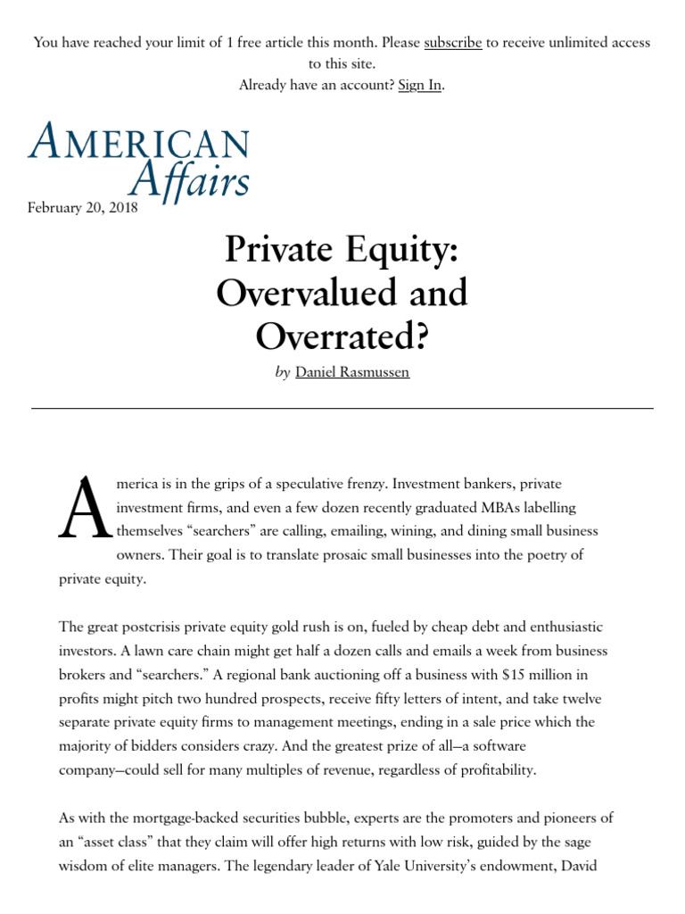 Private Equity - Overvalued and Overrated - American Affairs Journal ...