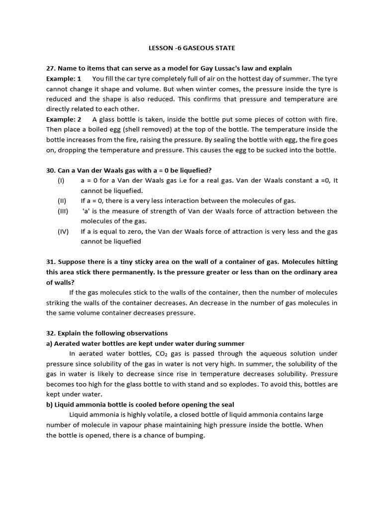 Unit 6 Gaseous State Notes | PDF | Gases | Applied And ...
