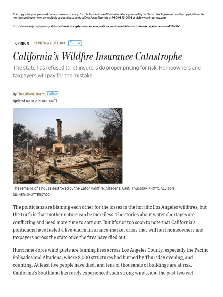 California’s Wildfire Insurance Catastrophe - WSJ | PDF | Insurance ...