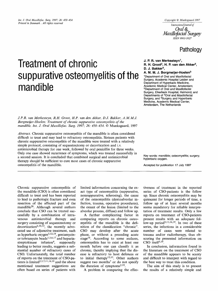 Treatment of Chronic Suppurative Osteomyelitis of Mandible | PDF ...