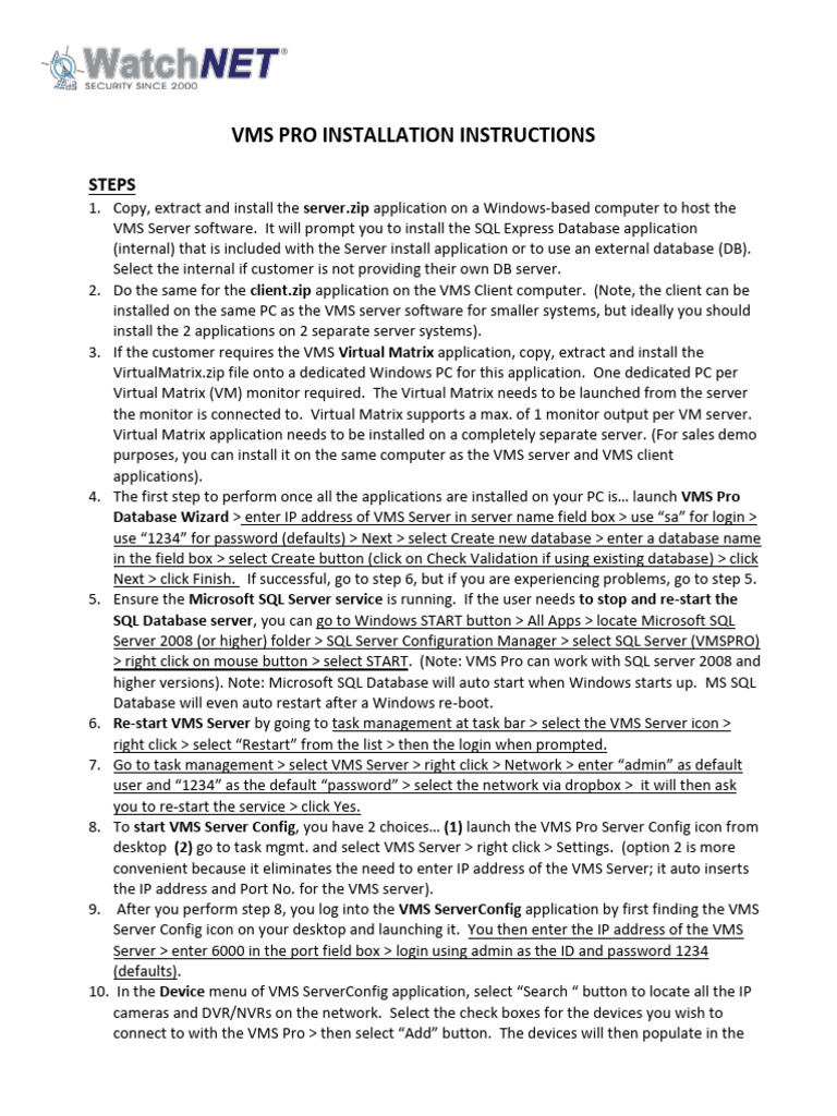 Installing VMS Pro Instructions | PDF | Databases | Server (Computing)