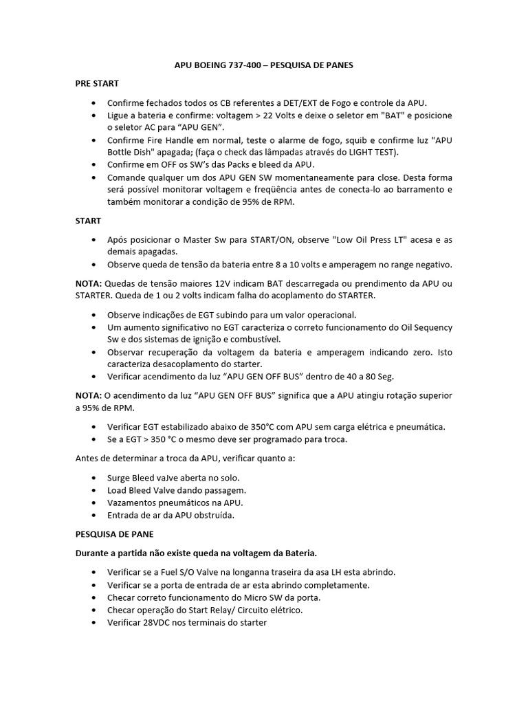 Diagnóstico de Pane APU Boeing 737-400 | PDF | Motores | Combustão