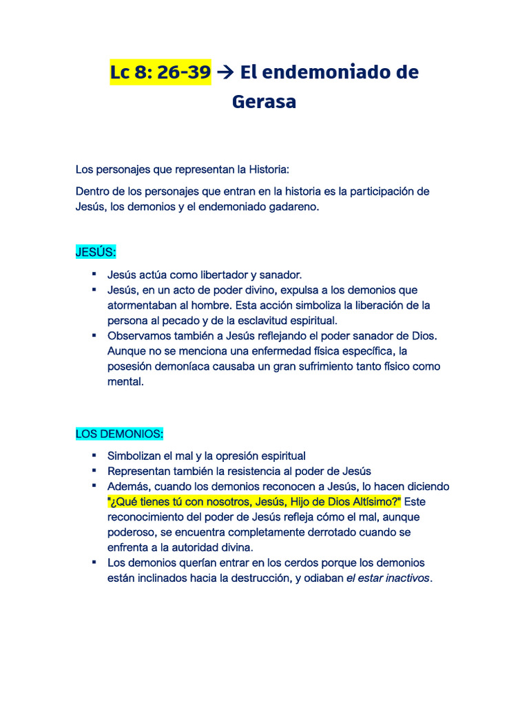 Liberación del Endemoniado de Gerasa | PDF | Demonios | Jesús