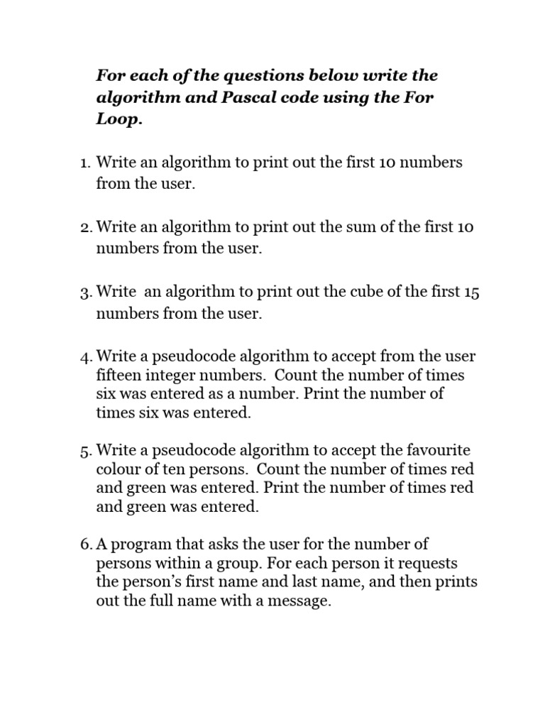 For Loop Exercises | PDF