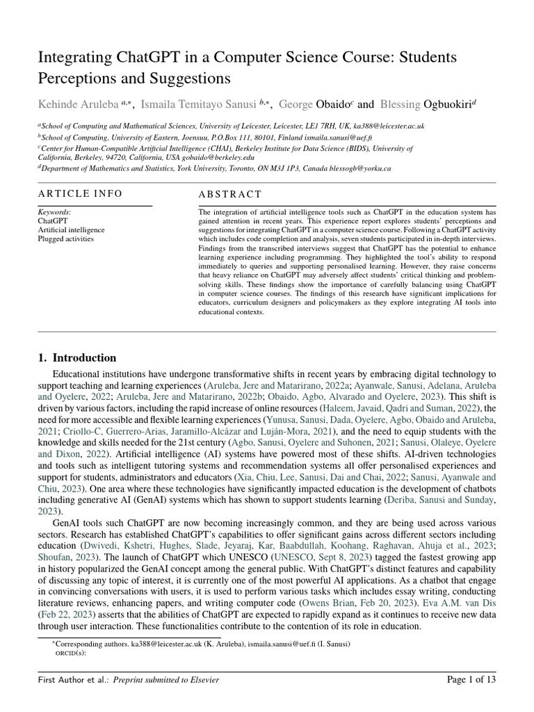 16 - Integrating ChatGPT in A Computer Science Course Students Perceptions and Suggestions | PDF ...