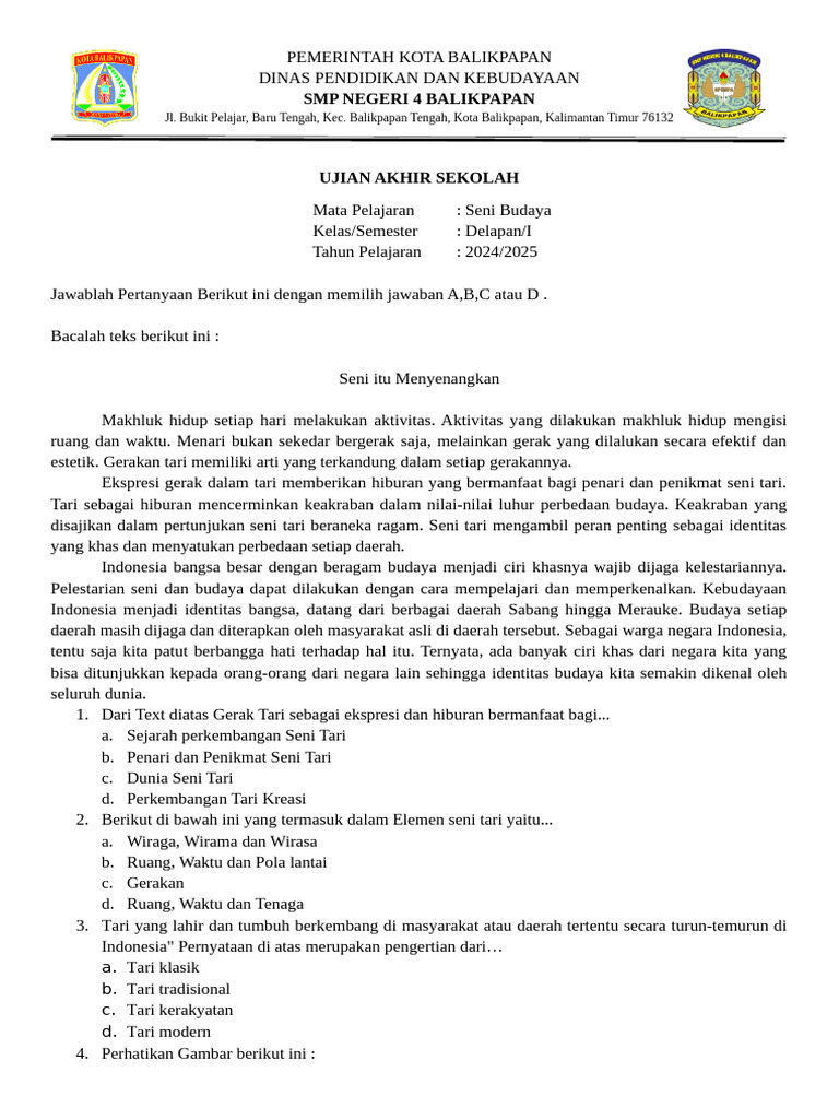 Soal Uas SBK Kelas Ix 2024 | PDF