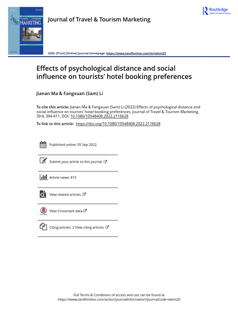 Effects of psychological distance and social influence on tourists ...