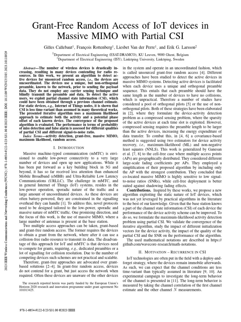 Grant-Free Random Access of IoT Devices in Massive MIMO With Partial ...