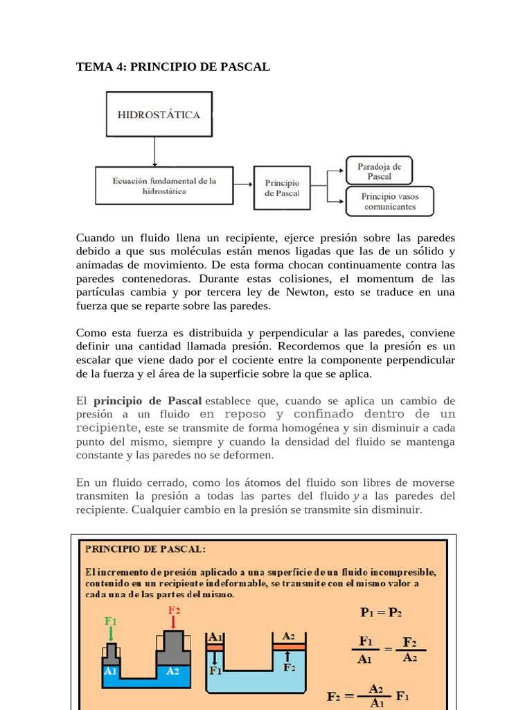 TEMA 4 Principio de Pascal | PDF | Presión | Ingeniería mecánica