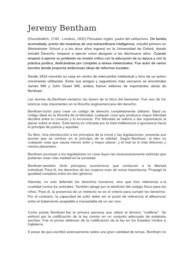 Jeremy Bentham Ampliado | PDF | Utilitarismo | John Stuart Mill