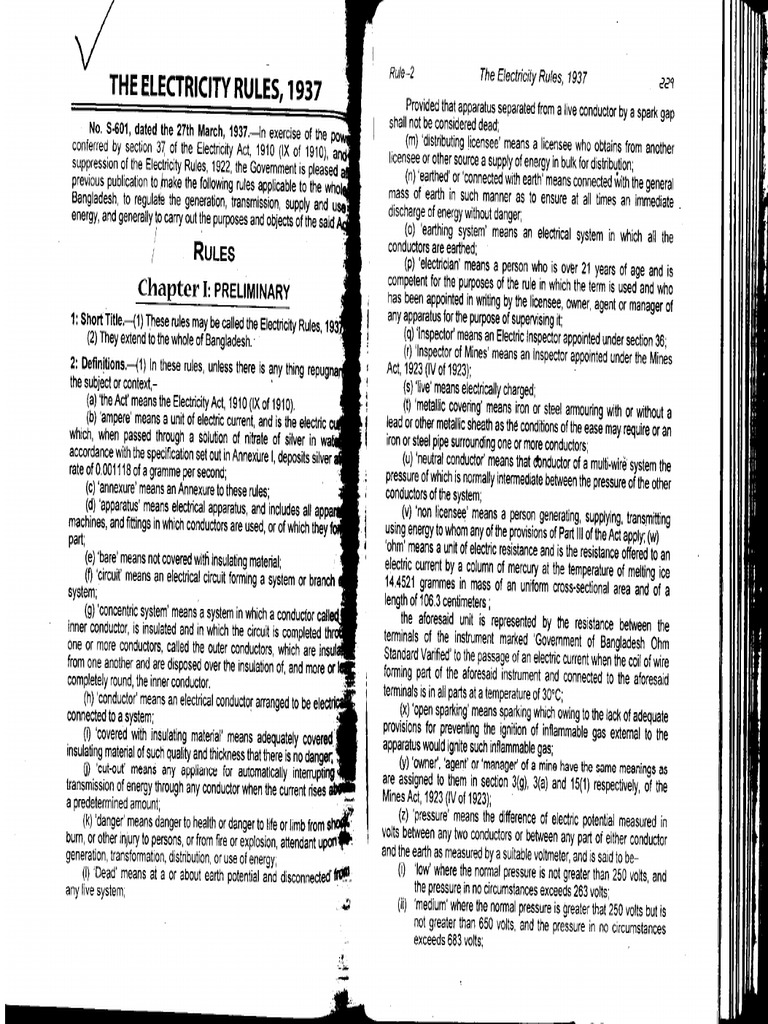 BD Electricity Rules 1937 | PDF