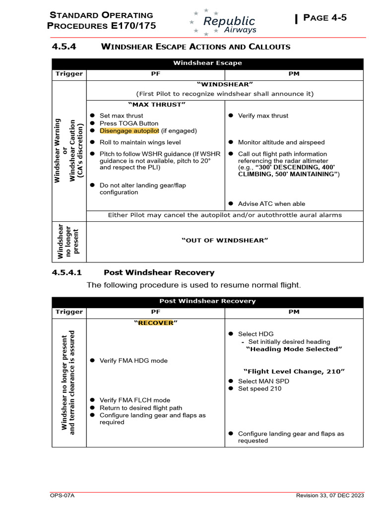 E170/175 Windshear and EGPWS Procedures | PDF | Aerospace Engineering ...