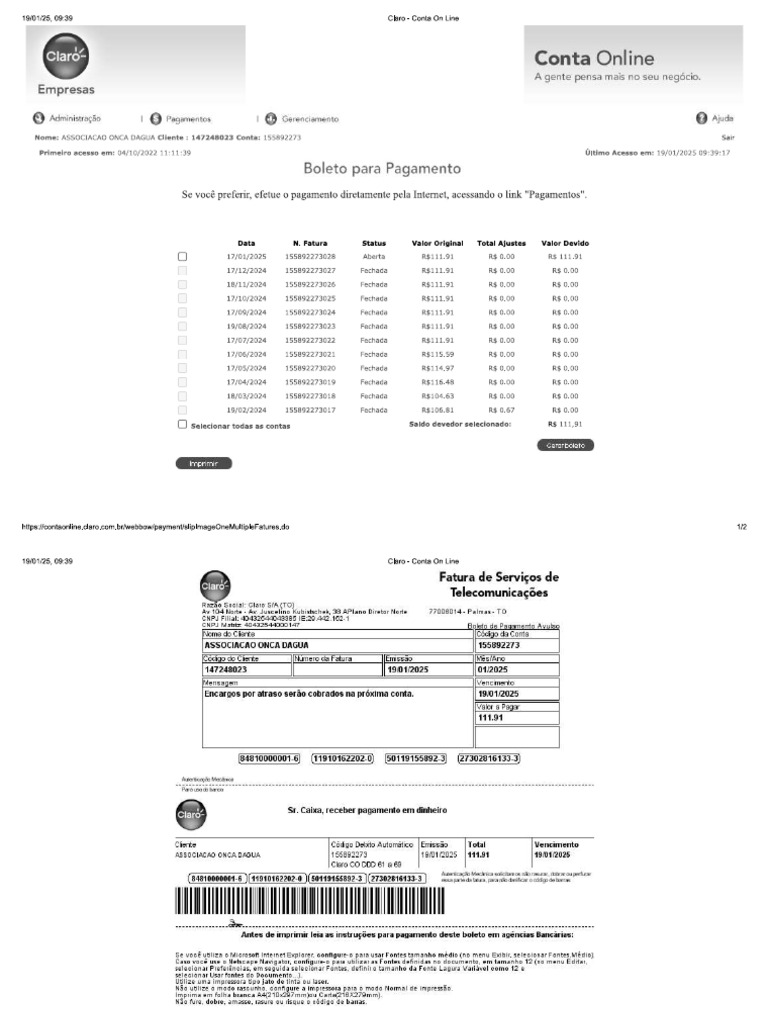 Boleto Claro - Venc 17 - 1 - 25 | PDF