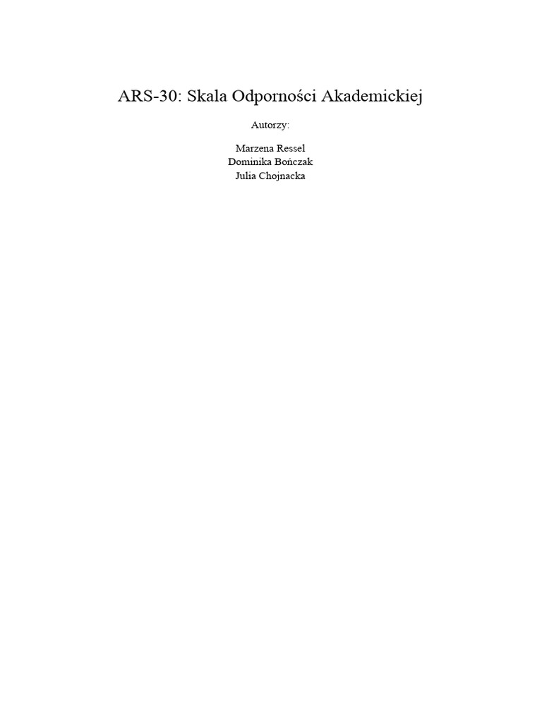 Kwestionariusz ARS-30 | PDF