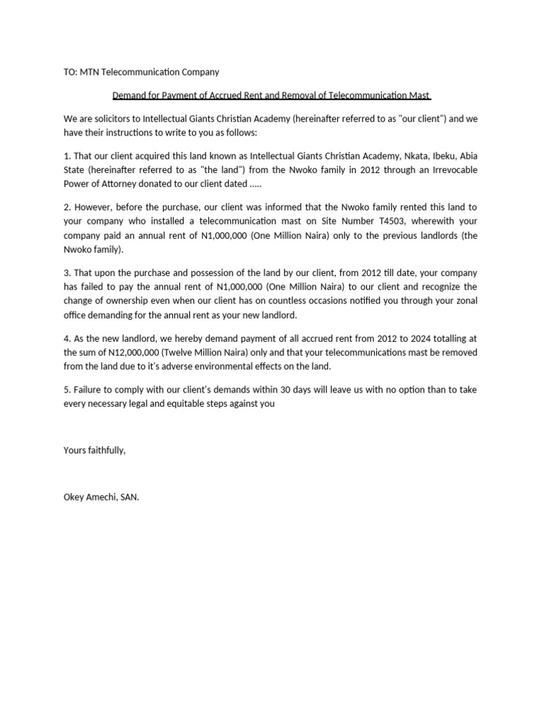 MTN Demand Letter | PDF