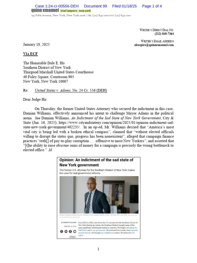 Alex Spiro Filing Regarding Damian Williams in Mayor Eric Adams' Public ...