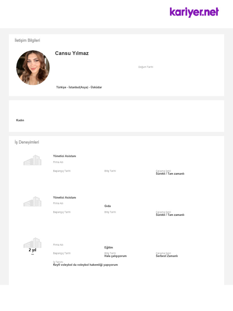Cansu Yılmaz CV Yeni | PDF