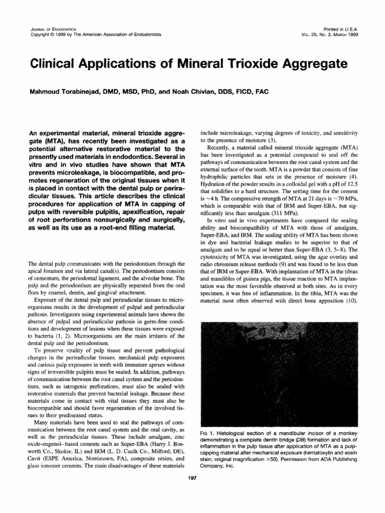 Clinical Applications of Mineral Trioxide Aggregate | PDF | Dentistry ...