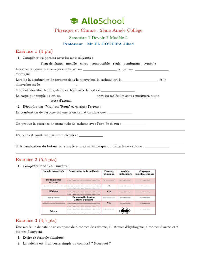 PC 2ac Semestre 1 Devoir 2 Modele 2 1 | PDF