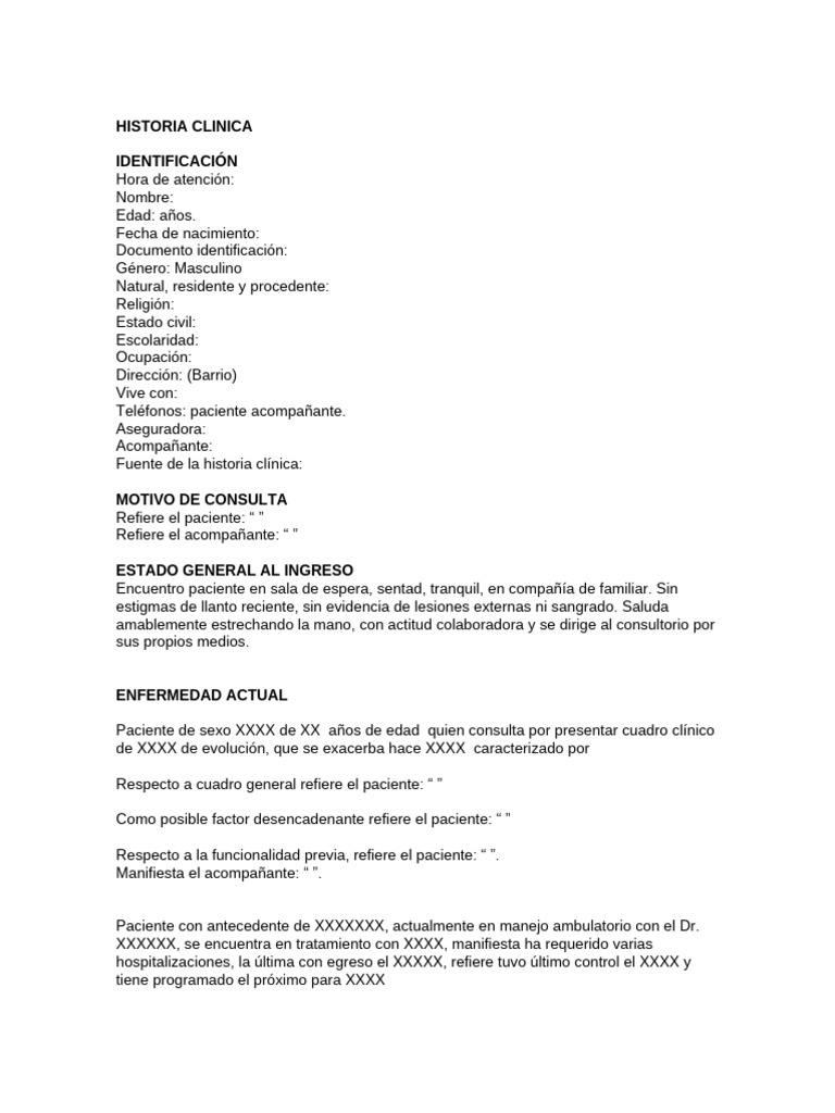 Modelo de Historia Clinica Psiquiatrica. | PDF | Historial médico | Medicina