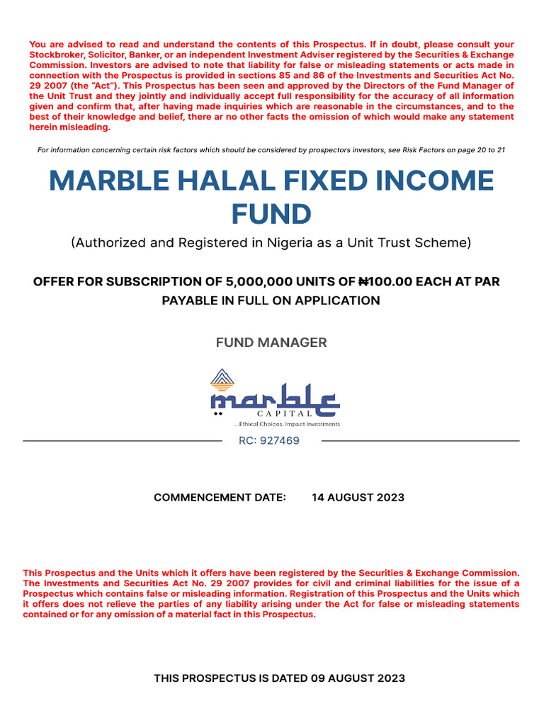 Marble Capital Fixed Income Fund MHFIF Prospectus | PDF | Securities ...