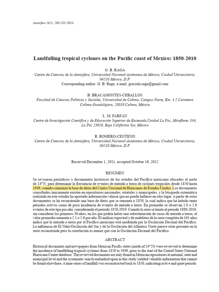 Tropical Cyclones in Pacific Mexico: 1850-2010 | PDF | Climate | Storms