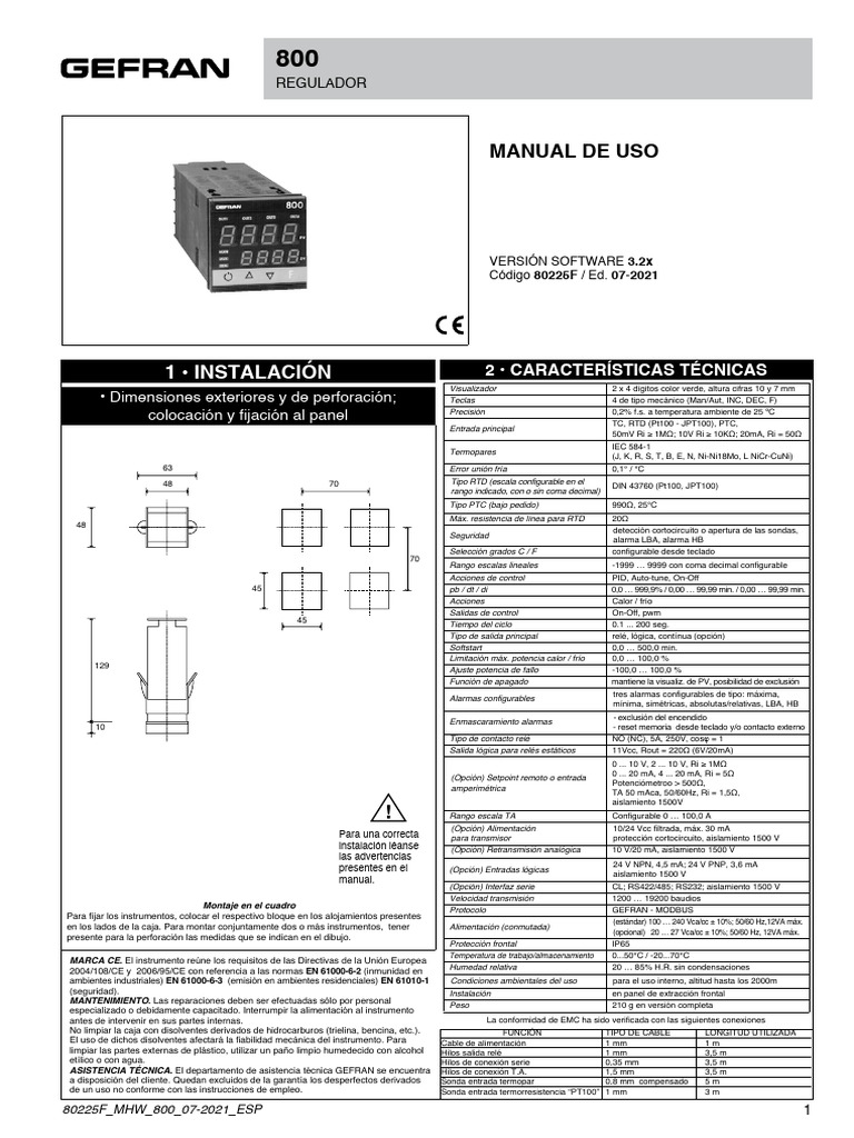 Manual de Instalacion y Operacion Gefran 800 | PDF | Ingenieria Eléctrica | Electricidad