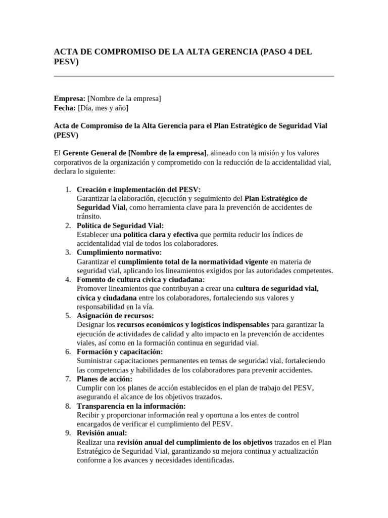Compromiso Gerencial con el PESV | PDF | Business | Seguridad vial