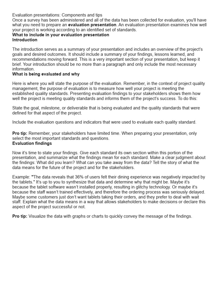 Evaluation Presentations - Components and Tips - Coursera | PDF ...
