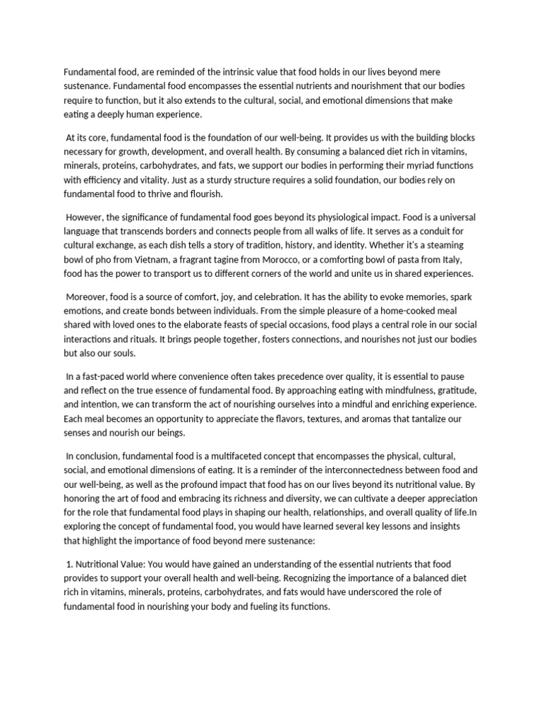 The Essence of Fundamental Food | PDF | Foods | Experience