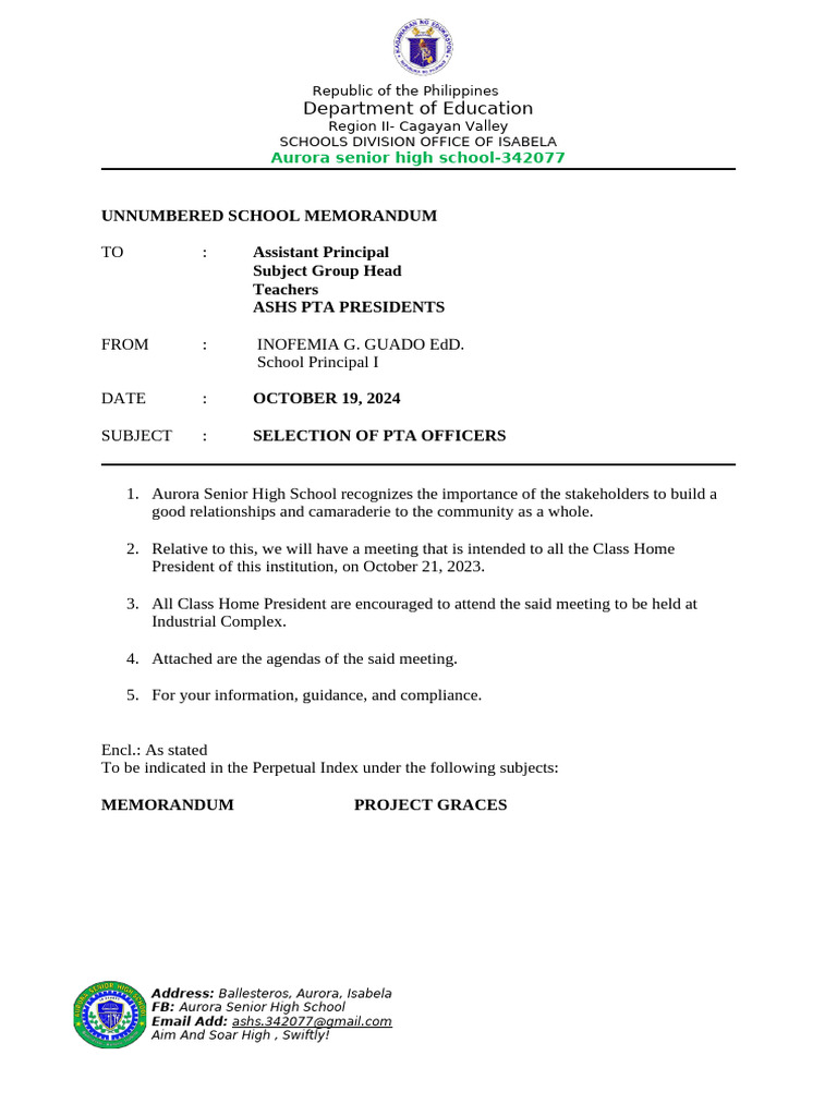 Memo On Pta Meeting | PDF