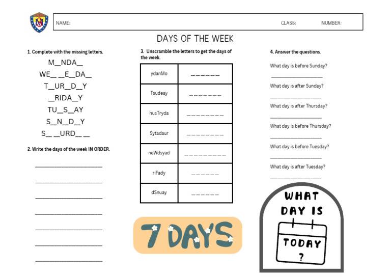 DAYS OF THE WEEK EXAM | PDF