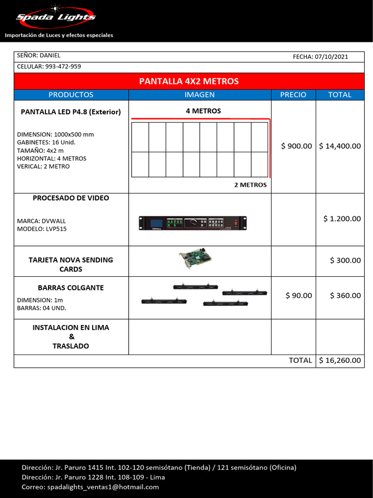 Cotización Pantalla LED P4.8 Exterior | PDF | Formatos de medios | Vídeo