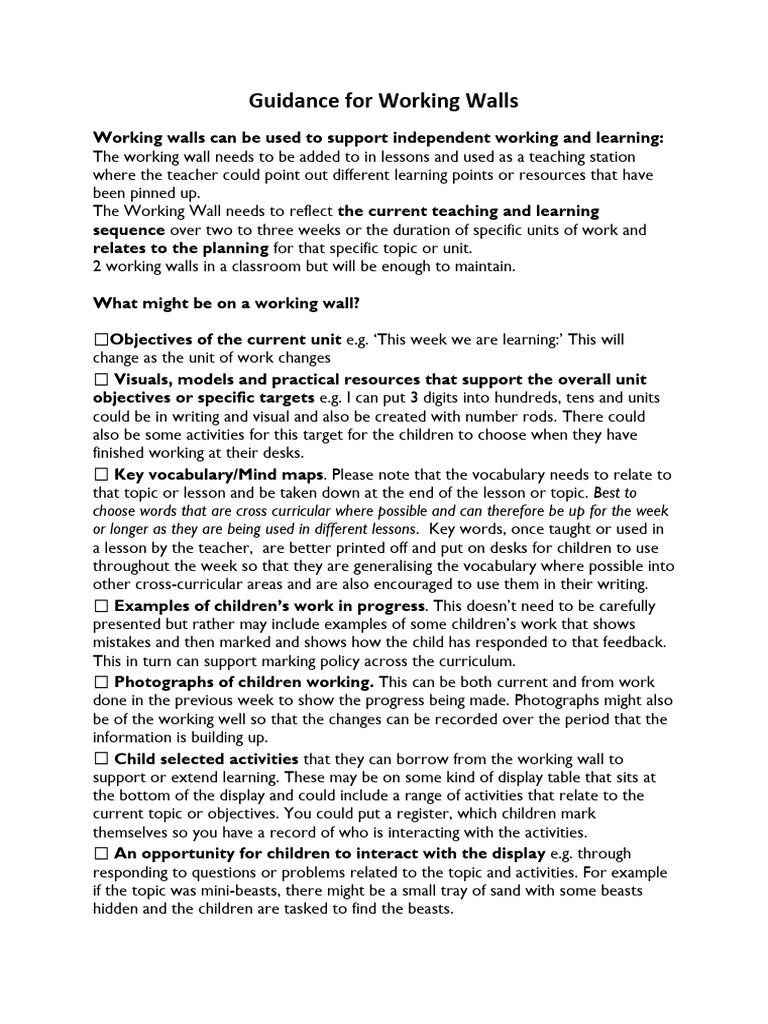 Working Walls Guidance | PDF | Learning | Vocabulary