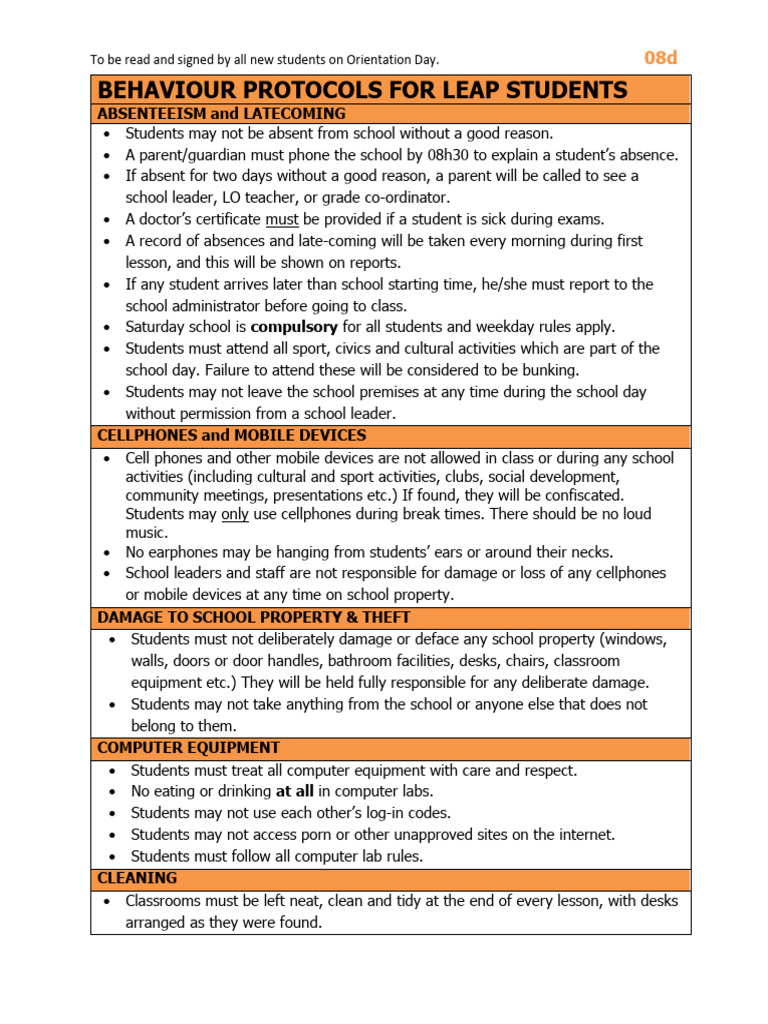 LEAP Student Conduct Guidelines | PDF | Classroom | Mobile Phones