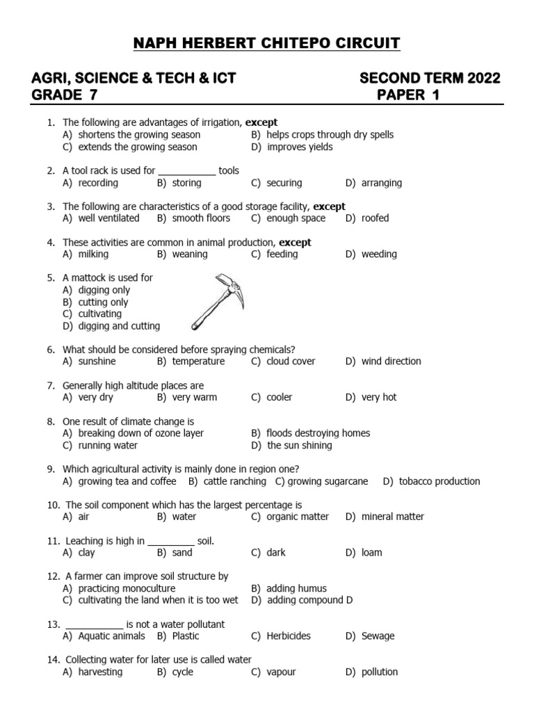 NAPH Agri, Sci & Tech & ICT Gr7 2nd Term 2022 | PDF | Soil | Plants