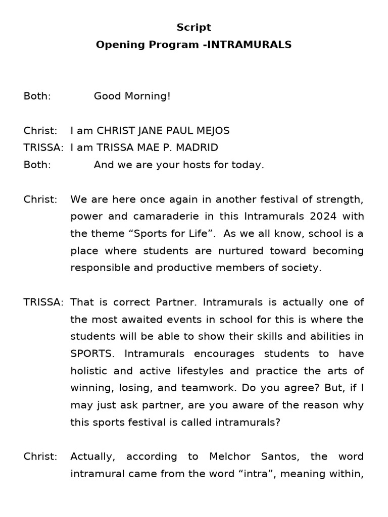 Script For Intrams | PDF