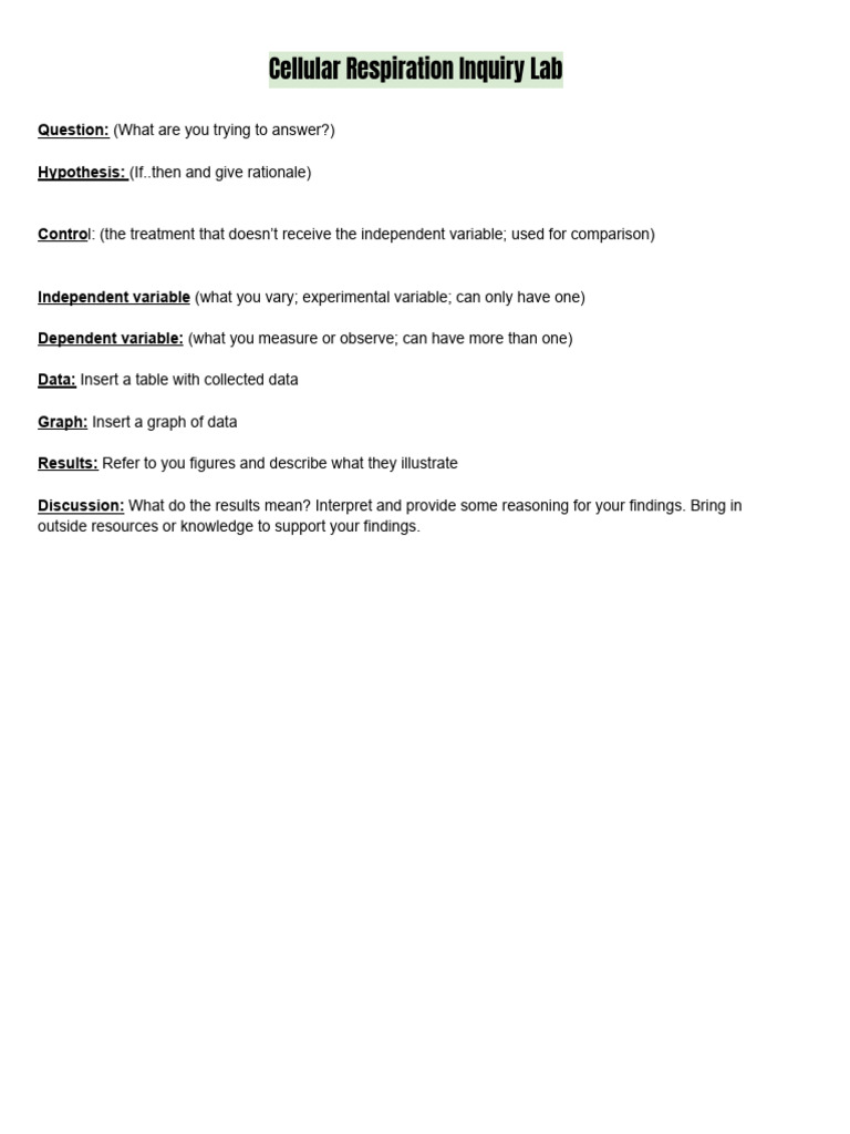 Asher Khan - Cellular Respiration Inquiry Lab | PDF