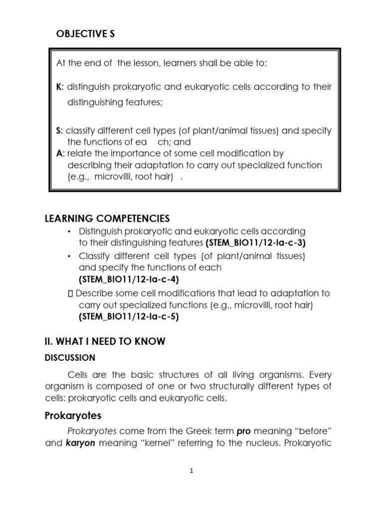 Q1 GenBio1 SLKWeek2 For-Students | PDF | Tissue (Biology) | Prokaryote