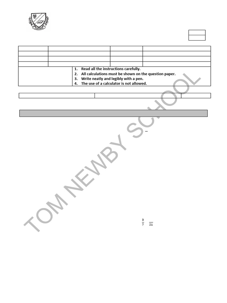Grade 5 Maths November Exam 2021 | PDF | Mathematics