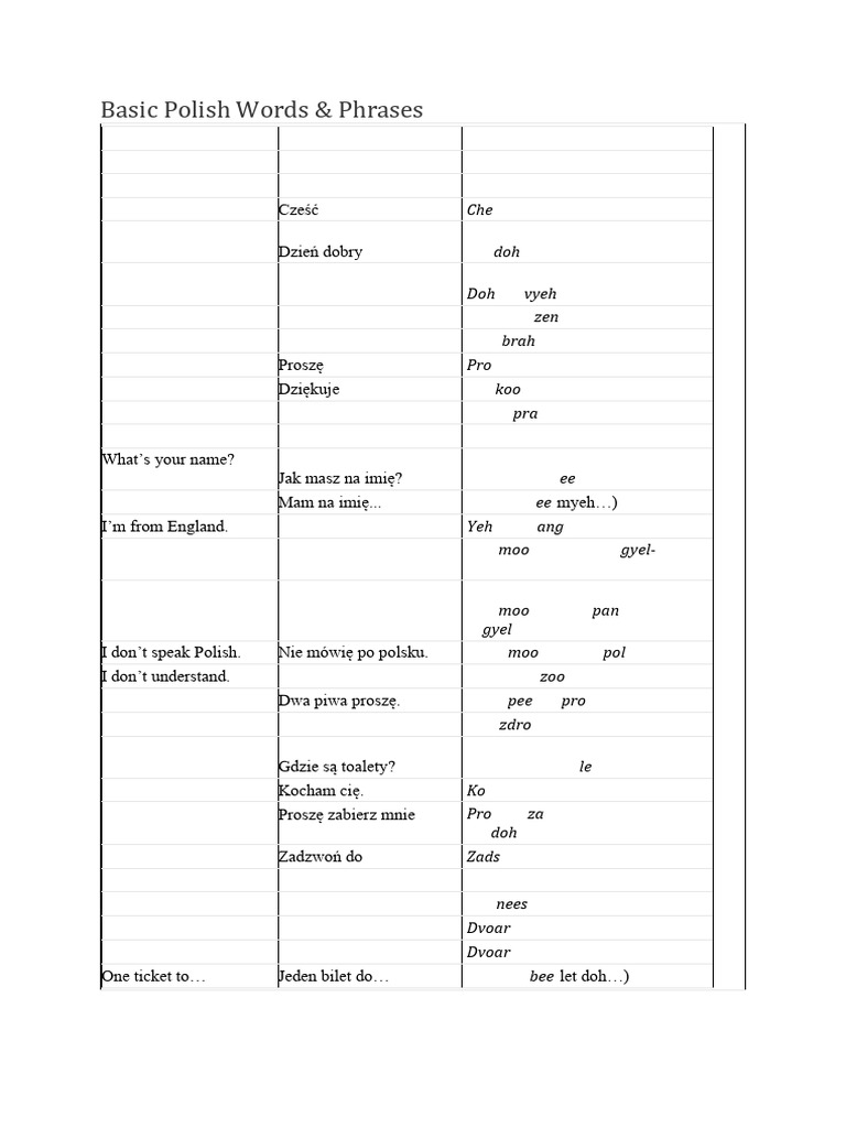 Basic Polish Words | PDF