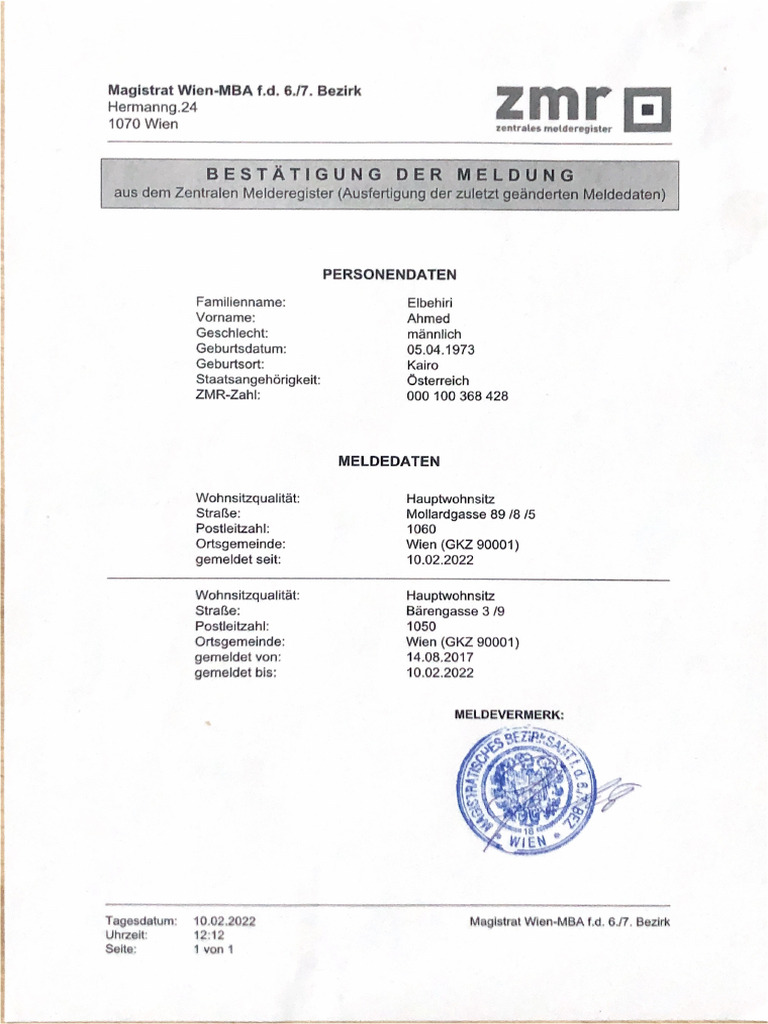 Meldezettel New | PDF