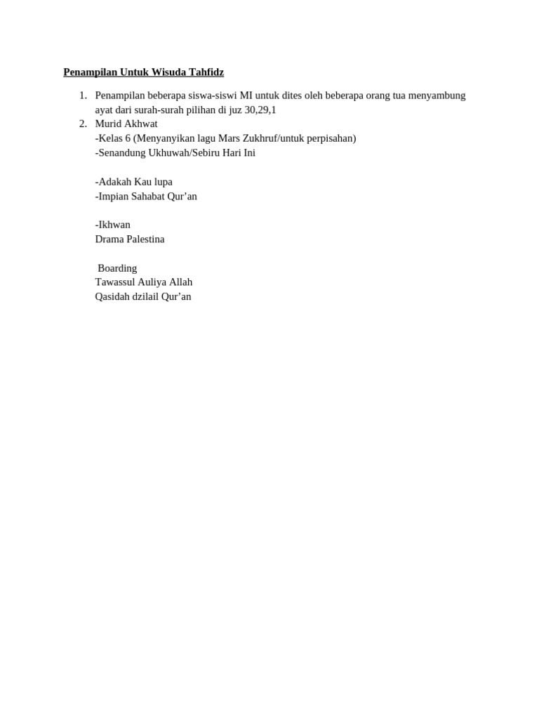 Penampilan Untuk Wisuda Tahfidz | PDF