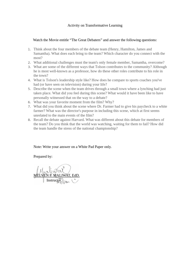 Asynchronous activity in Transformative Learning | PDF