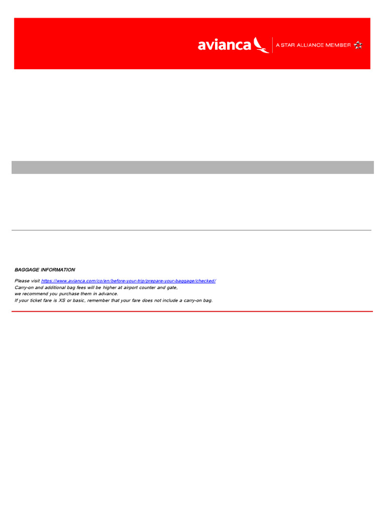 Avianca Electronic Ticket Receipt | PDF