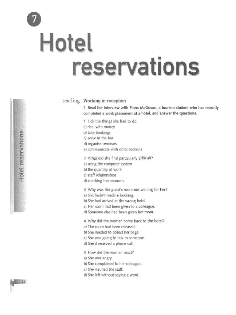 Unit 7.hotel Reservations Workbook | PDF